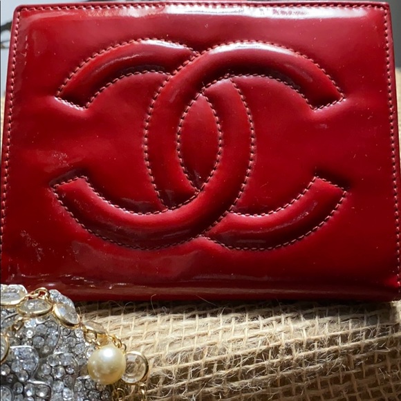 CHANEL | Bags | Chanel Cc Red Patent Leather Compact Wallet | Poshmark